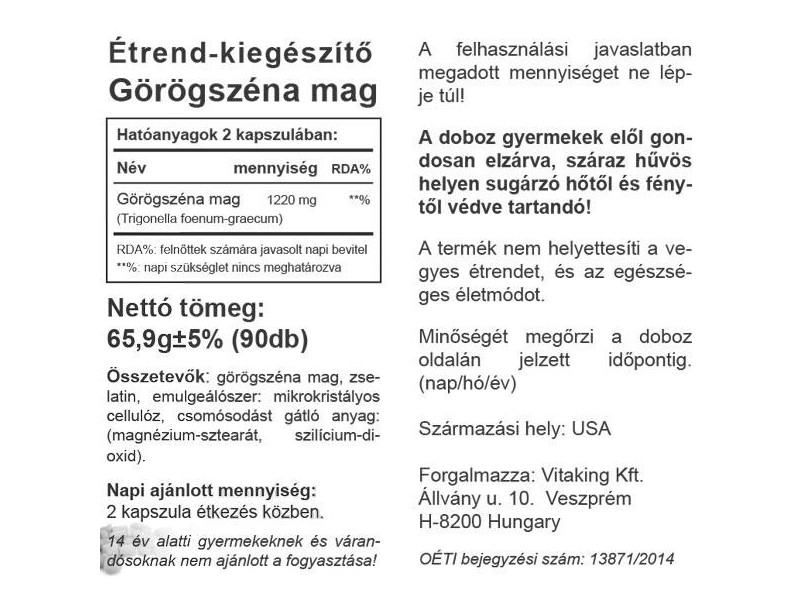 Görögszéna mag 610 mg kapszula 90 db (Vitaking) - Multi-vitamin ...