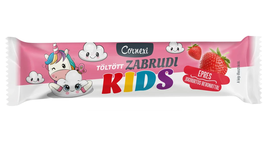 Cornexi KIDS zabrudi - Epres-vaníliaízű töltött zabrúd, joghurtos bev ...