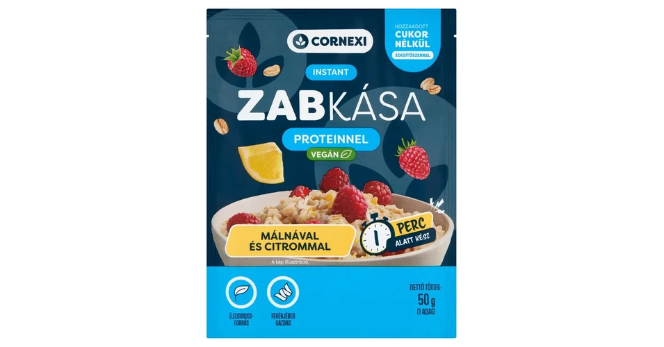 Cornexi Málnás-citromos protein zabkása édesítőszerrel, vegán 50g ...